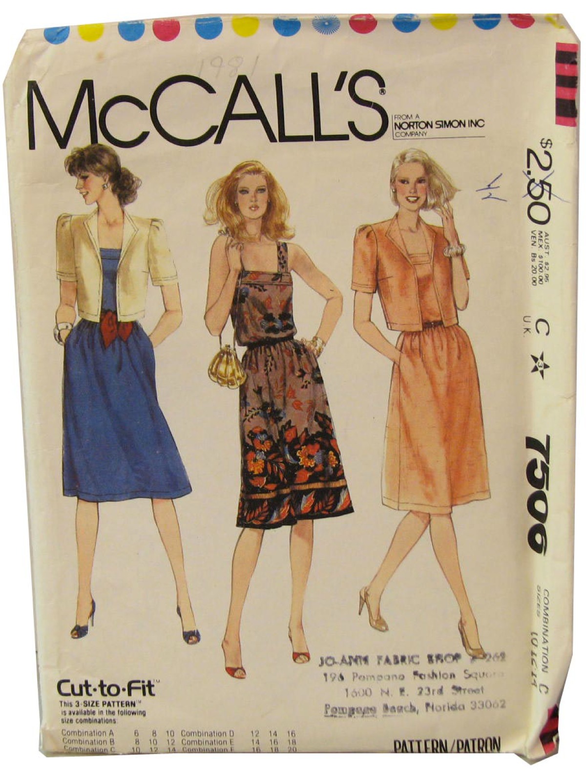 Retro 1980s Sewing Pattern 80s Mccalls Pattern No 7506 Misses