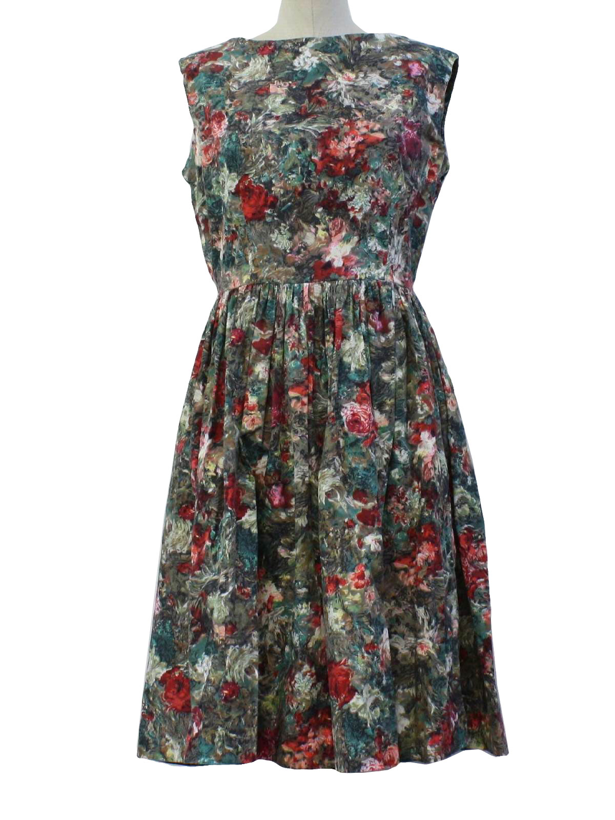 Vintage 1950s Dress 50s Home Sewn Womens Greens Background With