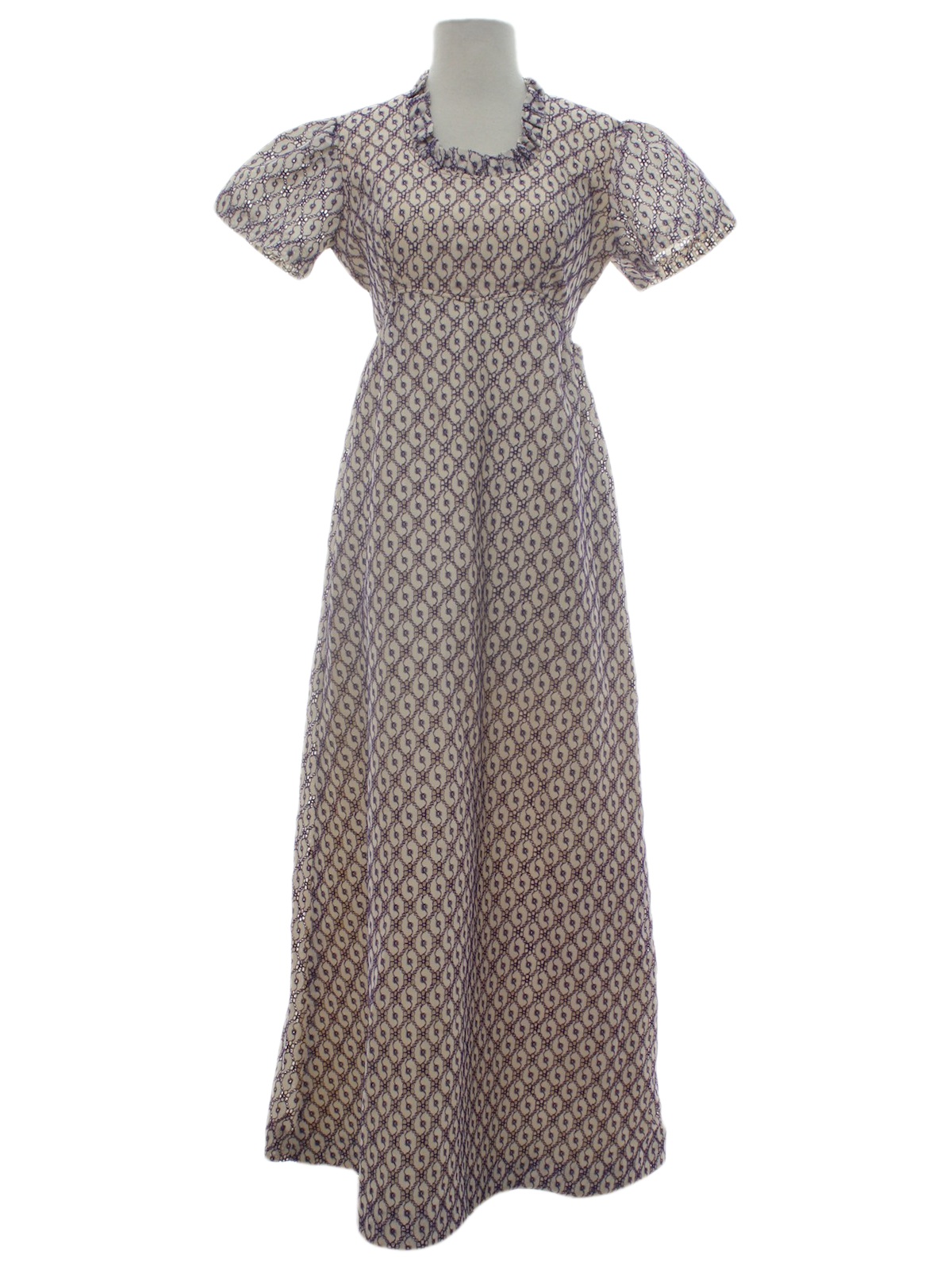 1970s Retro Cocktail Dress 70s Care Label Only Womens Off White And