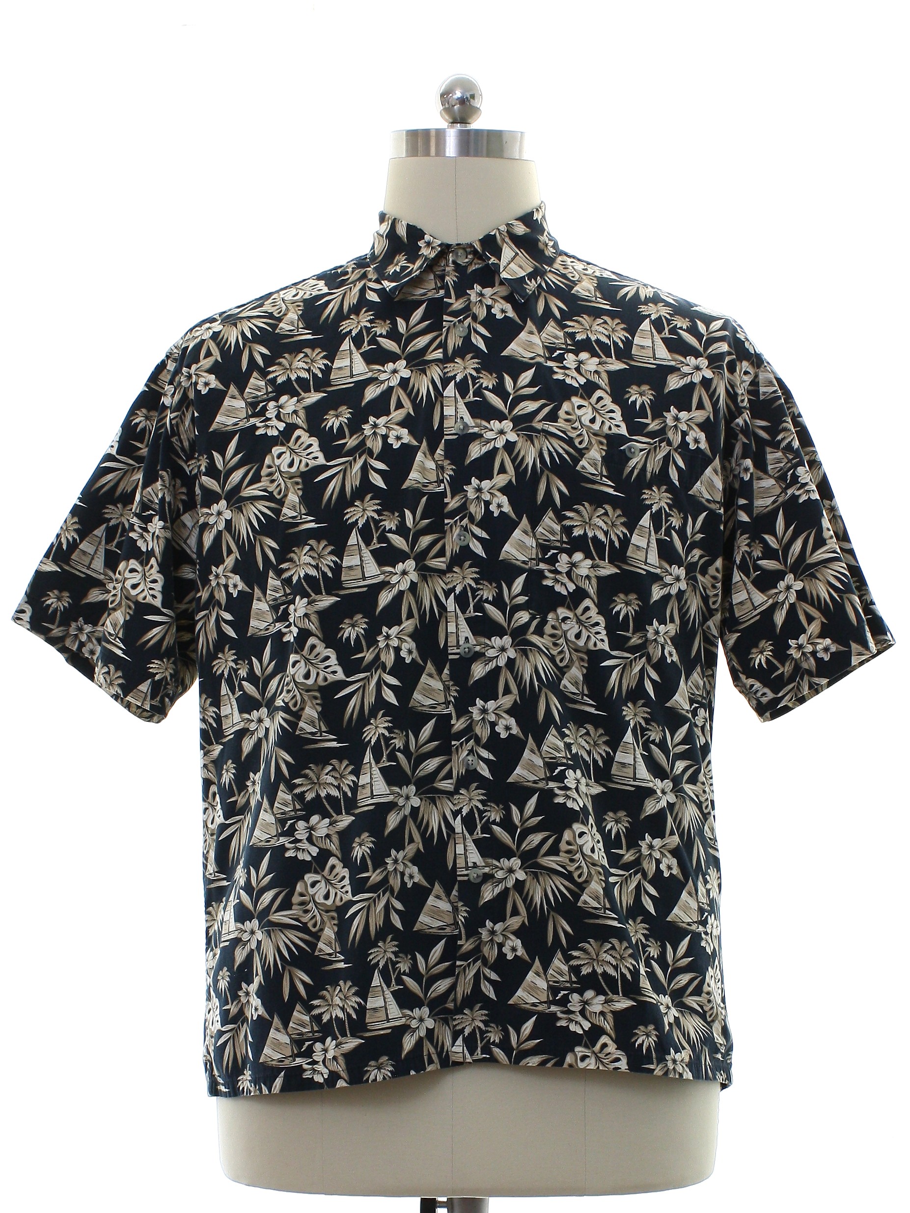 Nineties Vintage Hawaiian Shirt 90s Pierre Cardin Mens Black